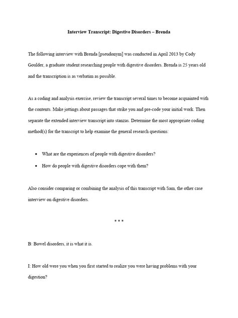Sample Interview Transcript Brenda Pdf Inflammatory Bowel Disease