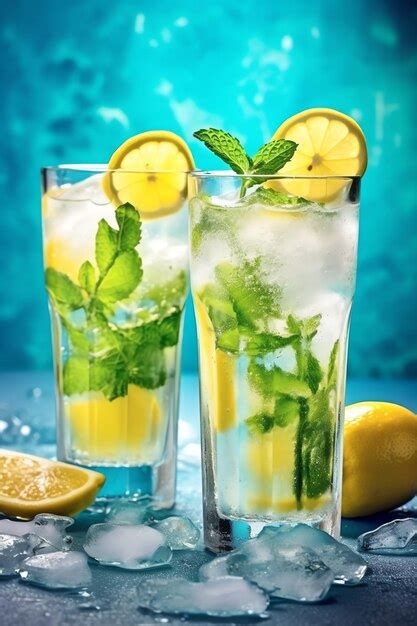 Premium Photo Two Glasses Of Water With Lemons And Mint Leaves
