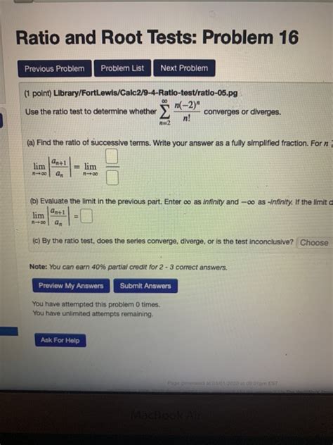 Solved Ratio And Root Tests Problem 16 Previous Problem Chegg Com