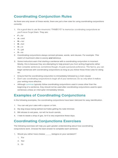 Coordinating Conjunction Rules Download Free Pdf Comma Sentence Linguistics