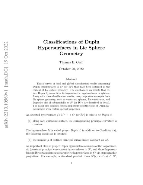 Pdf Classifications Of Dupin Hypersurfaces In Lie Sphere Geometry