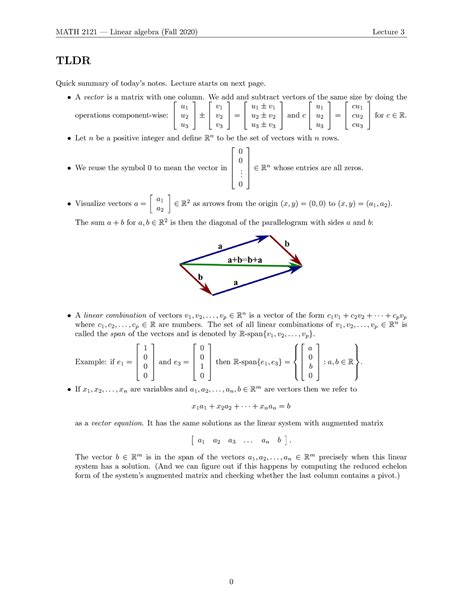 03 Math2121 Fall2020 Lecture Notes 3 TLDR Quick Summary Of Todays