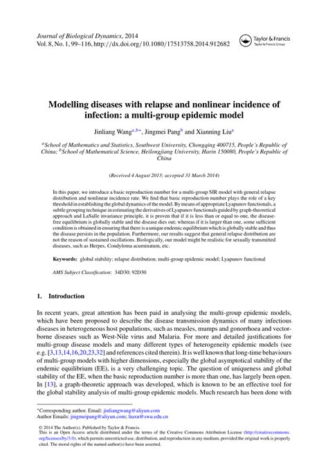 Pdf Modelling Disease With Relapse And Nonlinear Incidence Of