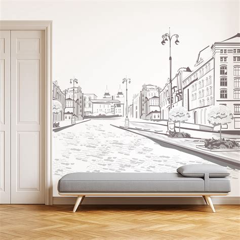 Cityscape Wallpaper Mural Black And White Skyline Peel And Stick