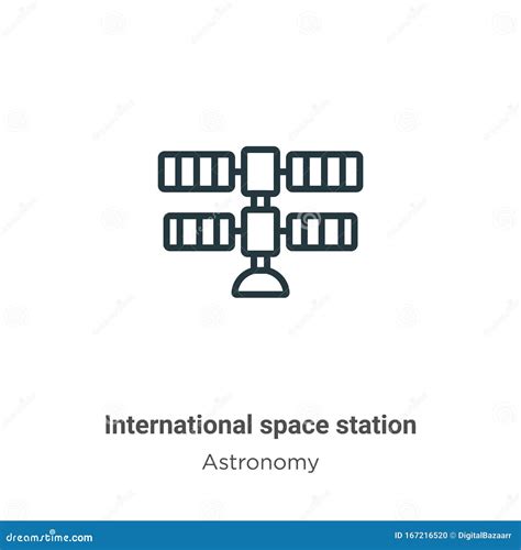 International Space Station Outline Vector Icon Thin Line Black International Space Station