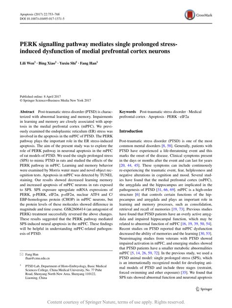 Perk Signalling Pathway Mediates Single Prolonged Stress Induced Dysfunction Of Medial