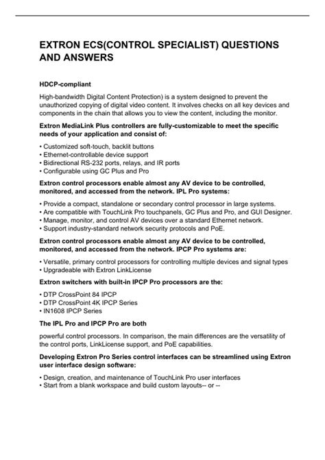 Extron Ecscontrol Specialist Questions And Answers Extron Ecs