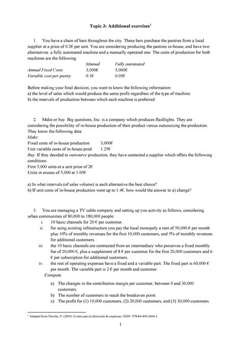Exercises Topic 3 In Progress 1 Topic 3 Additional Exercises 1 You
