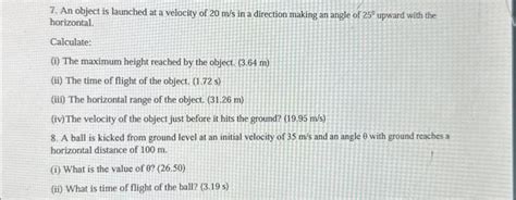 Solved An Object Is Launched At A Velocity Of M S In A Chegg