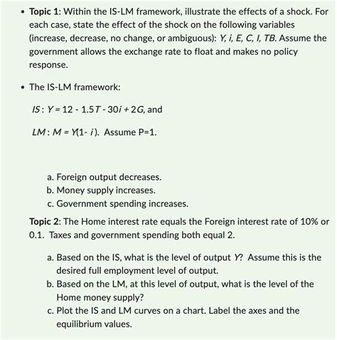 Solved Topic 1 Within The Is Lm Framework Illustrate The