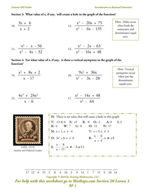 Graphing Rational Functions Worksheet 1 Horizontal Asymptotes Answers