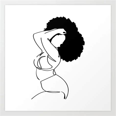 Nude In Black No 5 Art Print Afro Art Line Art Drawings Curvy Art