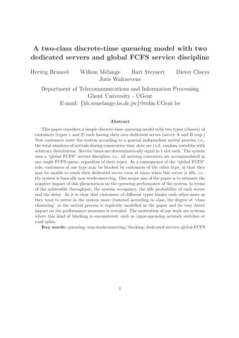 Pdf A Two Class Continuous Time Queueing Model With Dedicated Servers