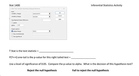 Stat 1400 Inferential Statistics Activity T Stat Is