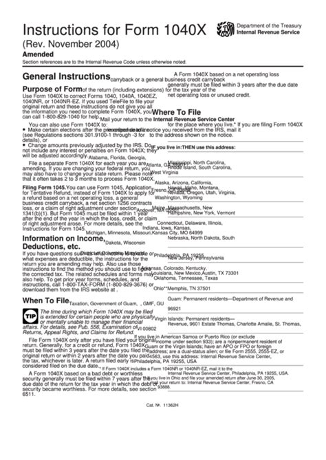 Instructions For Form 1040x Amended Us Individual Income Tax Return