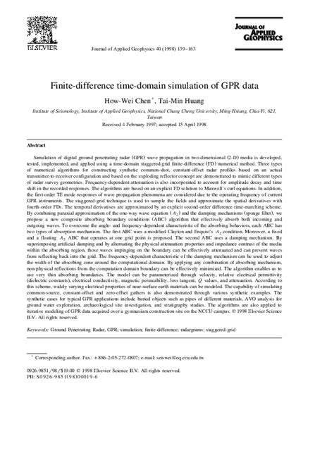 Pdf Finite Difference Time Domain Simulation Of Gpr Data