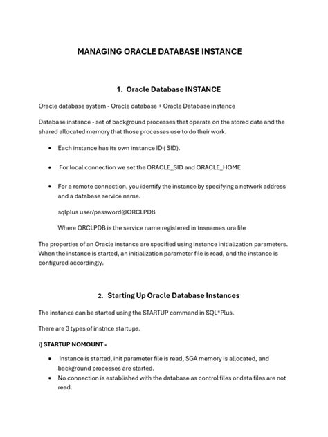 Managing Oracle Database Instance Pdf Databases Table Database