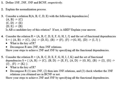 Solved 1 Define 1nf 2nf 3nf And Bcnf Respectively 2