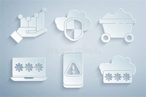 Set Coal Mine Trolley Hierarchy Organogram Chart Laptop With Exclamation Mark Pie Infographic