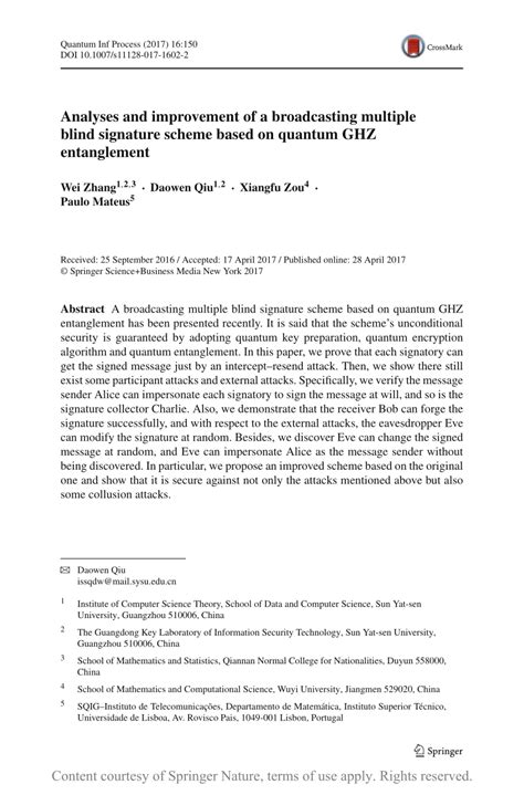 Analyses And Improvement Of A Broadcasting Multiple Blind Signature Scheme Based On Quantum Ghz