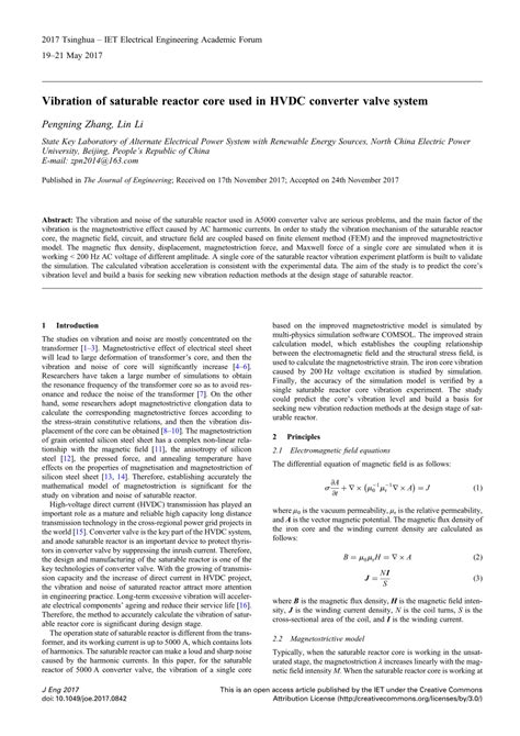 Pdf Vibration Of Saturable Reactor Core Used In Hvdc Converter Valve