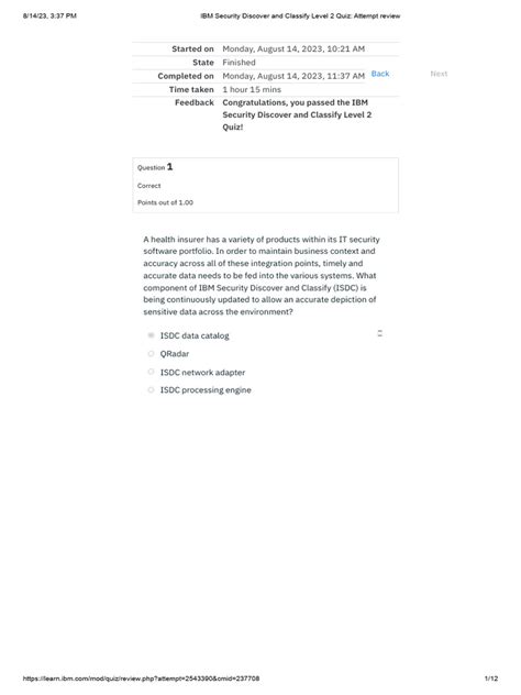 Ibm Security Discover And Classify Level 2 Quiz 2023 Download Free