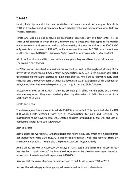 Tutorial 7 Tutorial Work Wits University Studocu