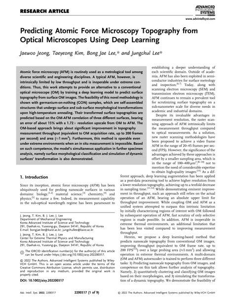 Pdf Predicting Atomic Force Microscopy Topography From Optical