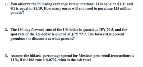 Solved You Observe The Following Exchange Rate Quotations Chegg Com