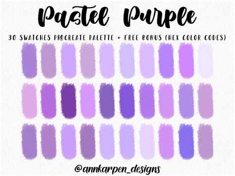 Pastel Purple Procreate Palette 30 Hex Codes Instant Download Good Notes Digital Planner