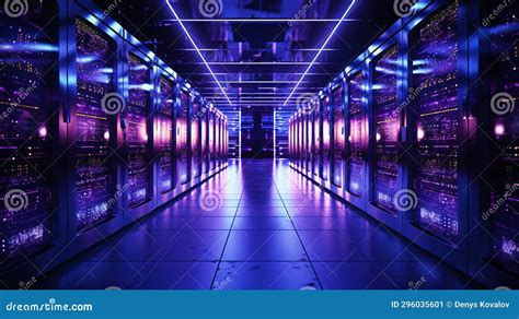 A Modern High Tech Data Center With Several Rows Of Working Servers In One Room Big Data Stock