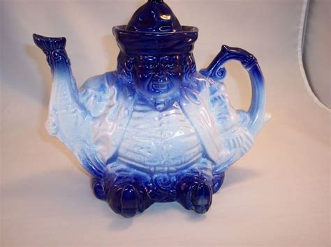 Vintage Parliament Judge Teapot Toby Figural Flow Blue Staffordshire Repro Tea Pots Flow Blue