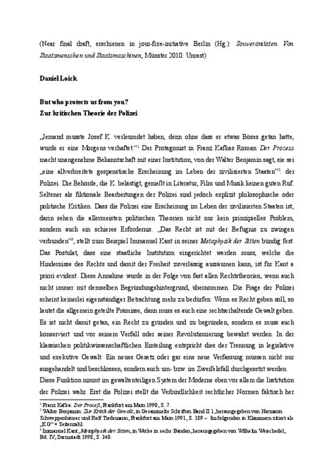 Doc But Who Protects Us From You Zur Kritischen Theorie Der Polizei