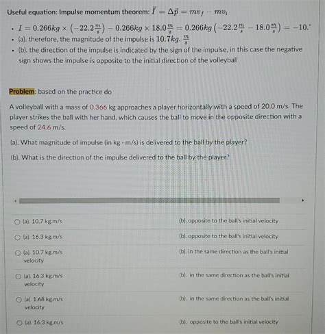 Solved Useful Equation Impulse Momentum Theorem Chegg
