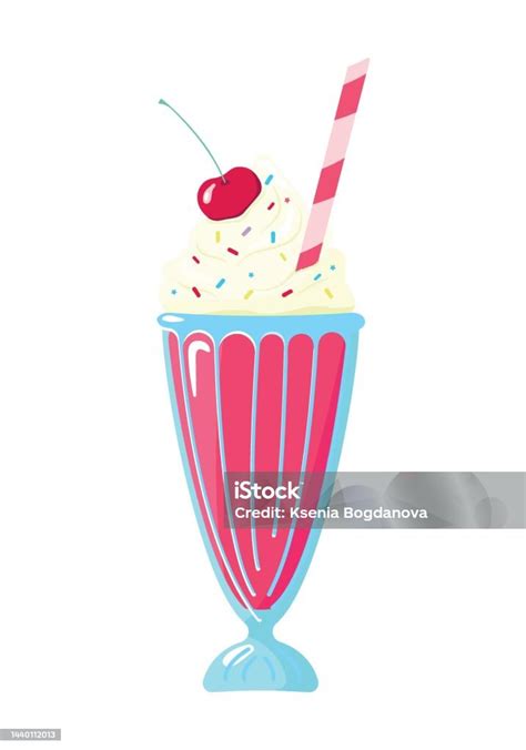 Kirschmilchshake Vektorillustration Von Milchshake Mit Schlagsahne Und Kirschen Für Die