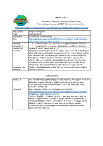 Static Electricity Phet Simple Investigation Teaching Resources