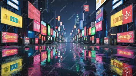 Premium Photo Glowing Advertisement Signs And Billboards In City With