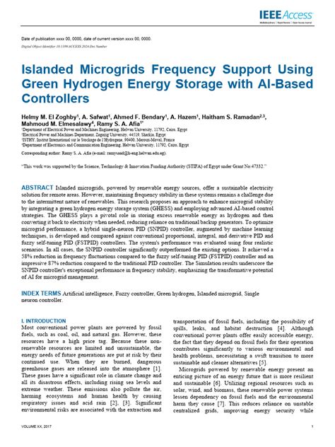Islandedmicrogridsfrequencysupportusinggreenhydrogenenergystoragewithai Based