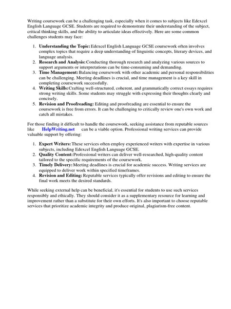 Edexcel English Language Gcse Coursework Pdf Linked In Facebook