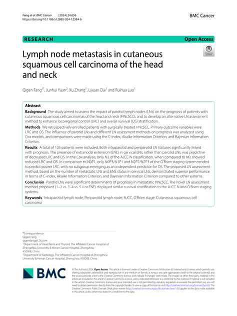 Pdf Lymph Node Metastasis In Cutaneous Squamous Cell Carcinoma Of The