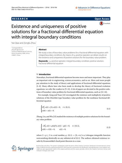 Pdf Existence And Uniqueness Of Positive Solutions For A Fractional Differential Equation With