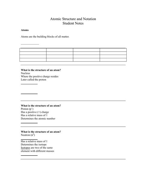 Chemistry Introduction Atomic Structure And Notation Student Lesson Outline Science Th Grade
