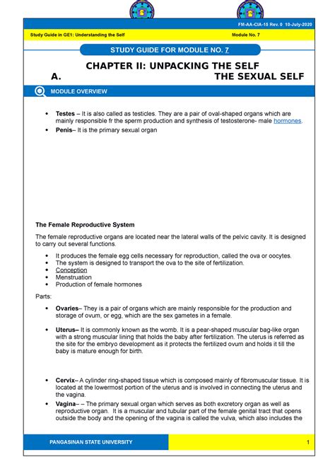 GE Module Sexual Self CHAPTER II UNPACKING THE SELF A THE SEXUAL SELF MODULE OVERVIEW
