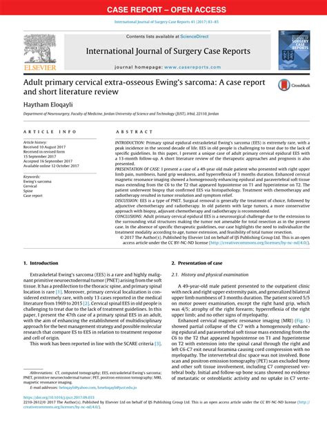 Pdf Adult Primary Cervical Extra Osseous Ewings Sarcoma A Case Report And Short Literature