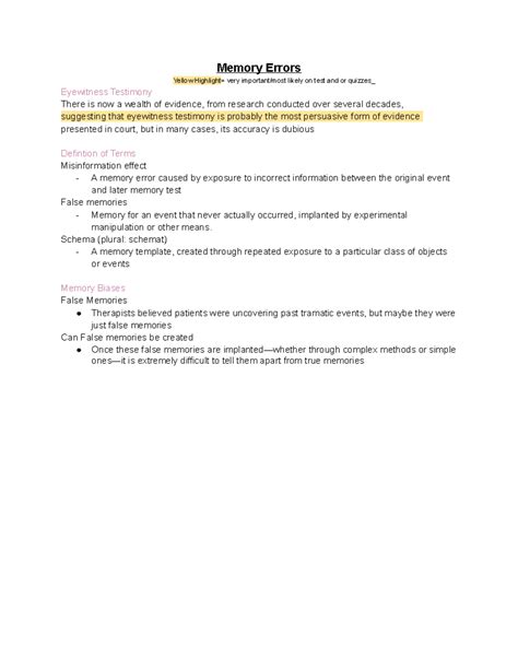 Memory Errors Memory Errors Yellow Highlight Very Importantmost