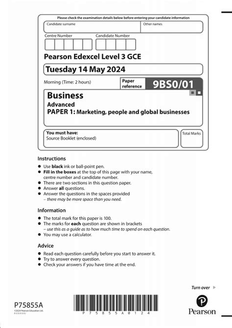 2024 Pearson Edexcel A Level Business Paper 1 Question Paper And Mark Scheme 2024 Stuvia Us