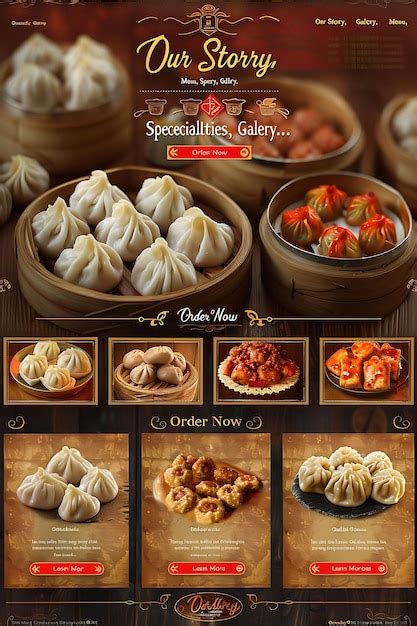 Dumplings With Parallax Scrolling Traditional Layout Red And Chinese Food Website Layout Concept