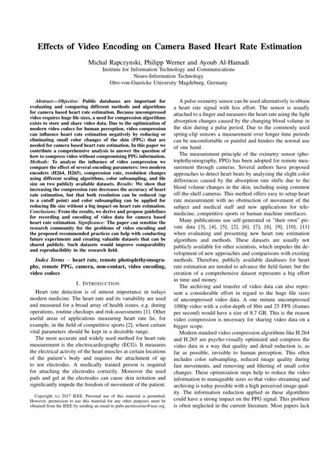 Pdf Effects Of Video Encoding On Camera Based Heart Rate Estimation