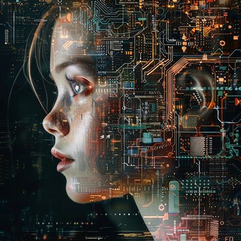 Cyberpunk Portrait A Beautiful Woman Made Of Circuitry Premium Ai Generated Image