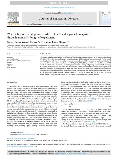 Pdf Wear Behavior Investigation Of Al B4c Functionally Graded Composite Through Taguchis